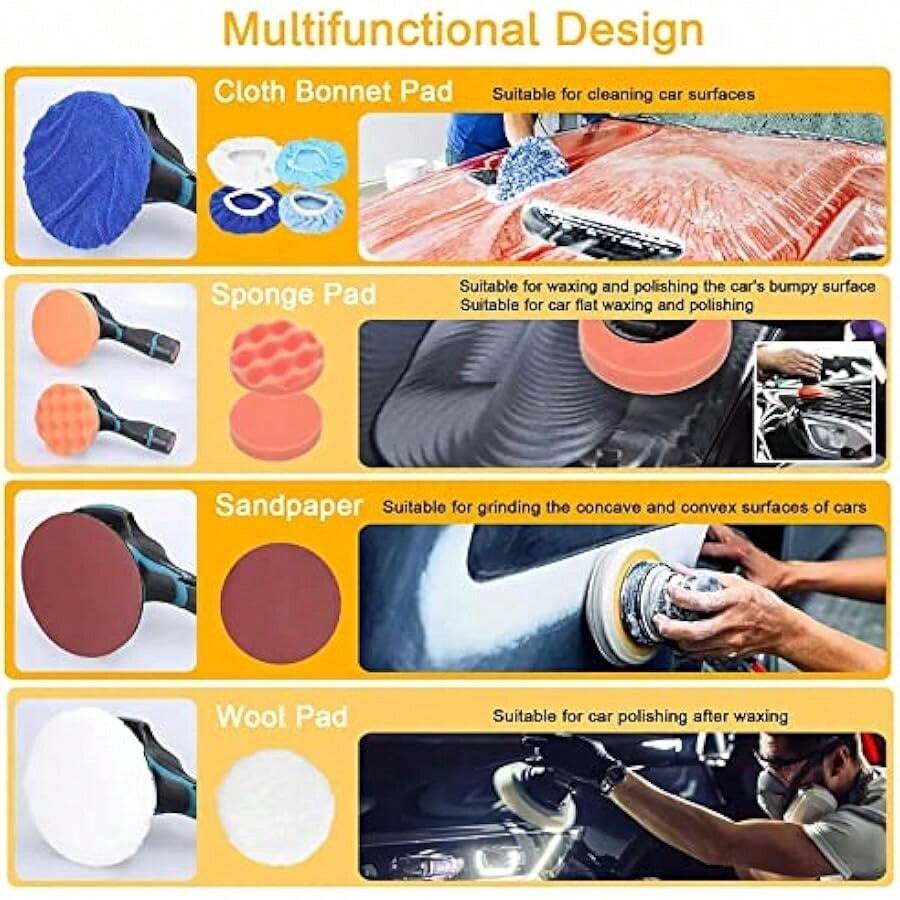 Cordless Car Buffer Polisher 6 Inch Portable Waxing Kit Variable Speed ...