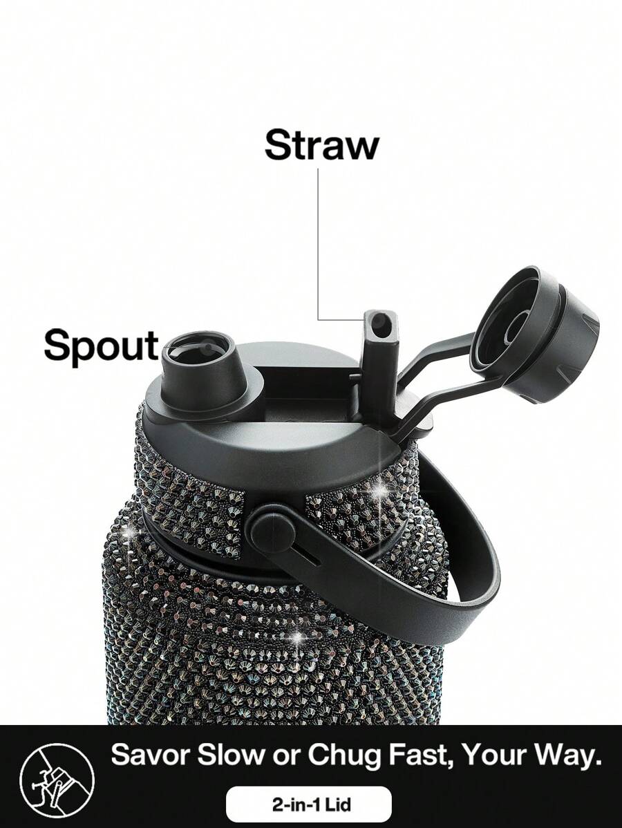 Powcan 40 Oz Insulated Water Bottle With 2-In-1 Straw And Spout Lid ...