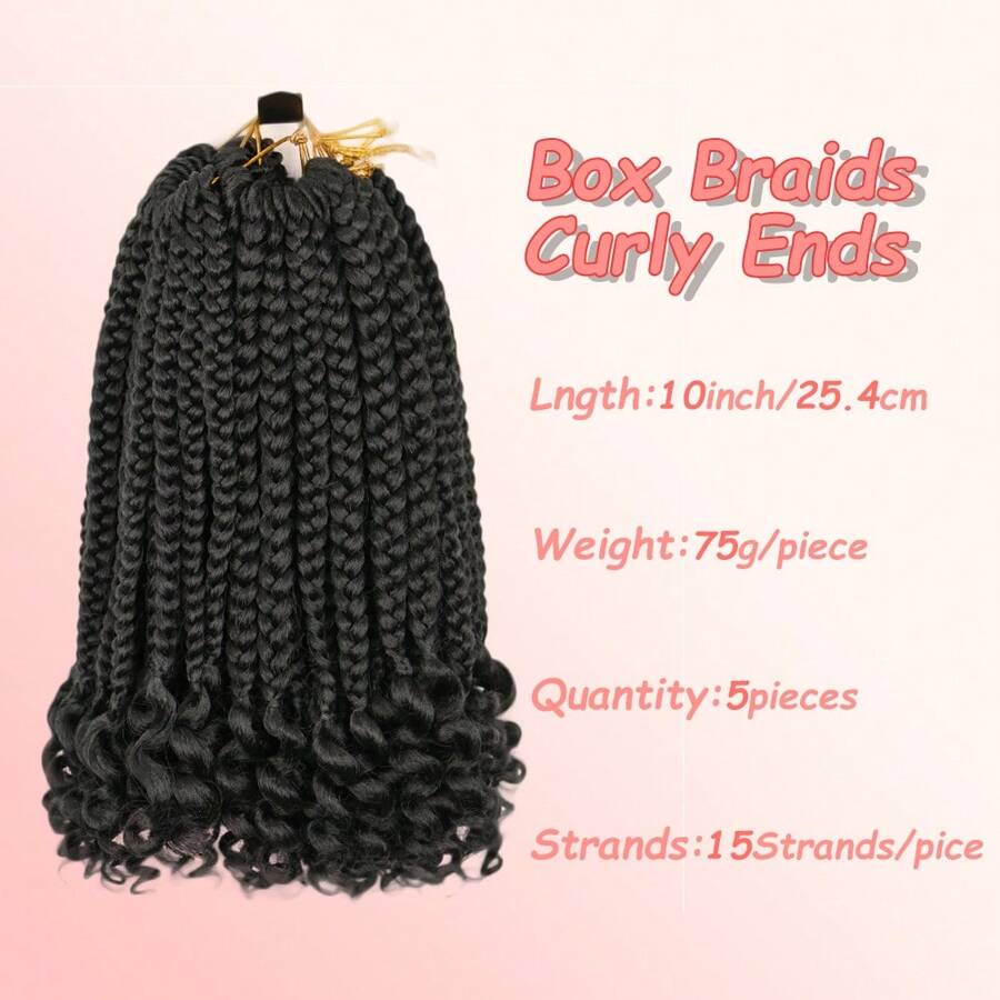 3 Pcs 10 Inch Synthetic Box Braids Curly Ends Crochet Hair Thick Box ...