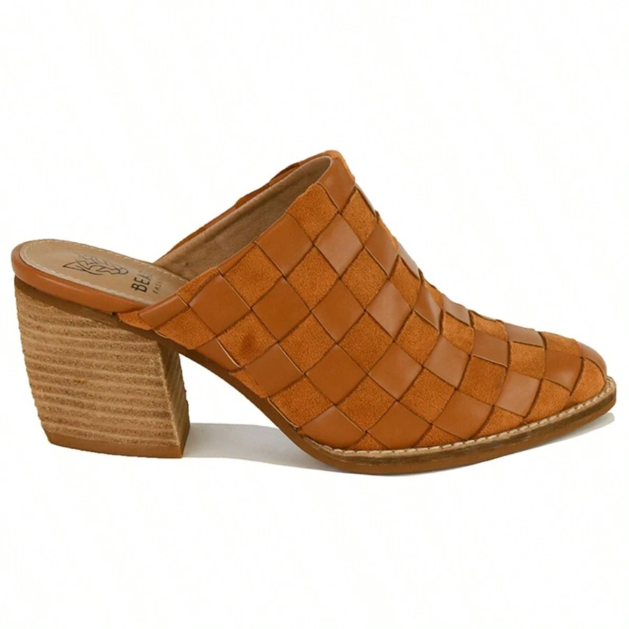 Women's Plaid Woven Mules Western Mules Stacked Block Heels Mules ...