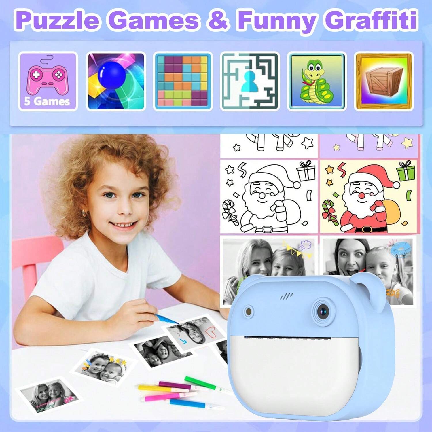 Kids Camera Instant Print, HD 1080p Video Photo Dual Lens Photography ...
