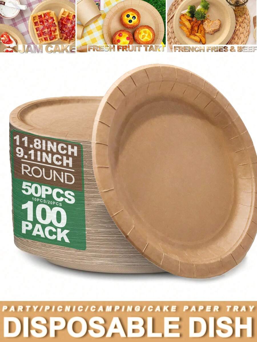 [100 חבילות] 9 ו-12 אינץ' (30 ס"מ) צלחות נייר קראפט הניתנות לקומפוסט - צלחות חד פעמיות למסיבה ...