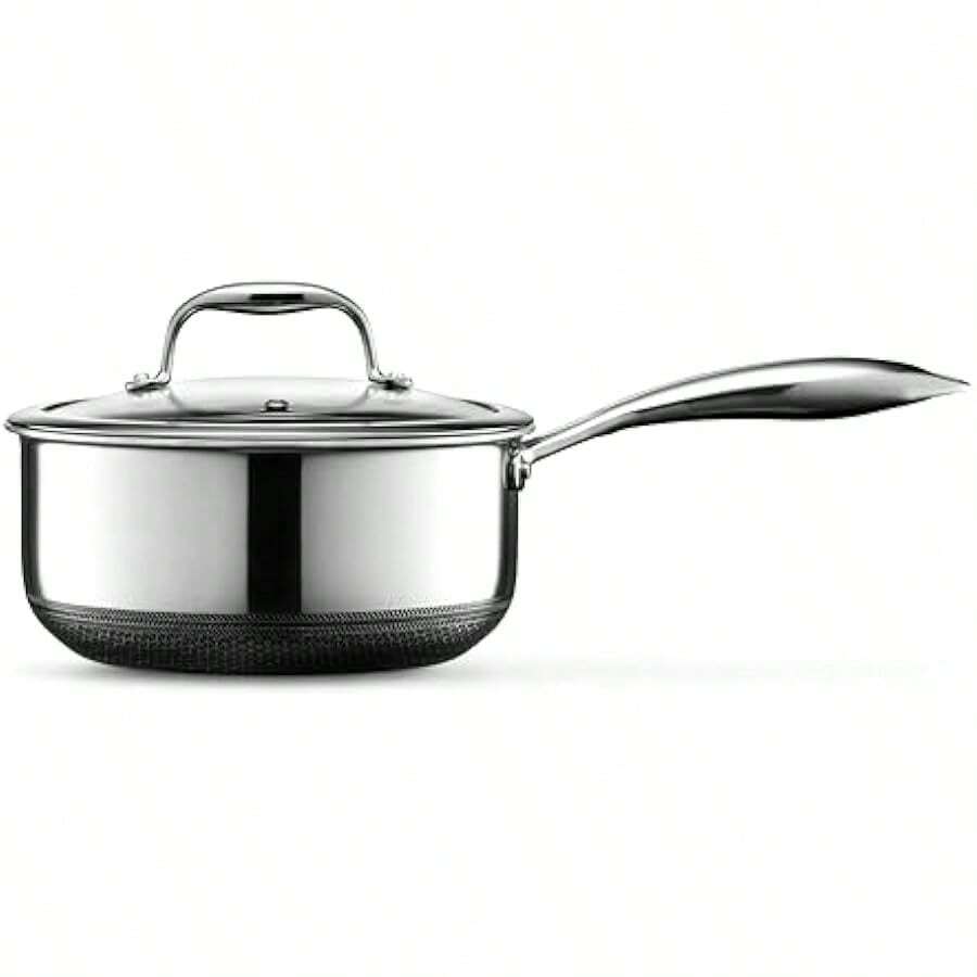 HexClad Hybrid Nonstick 3-Litre Saucepan Tempered Glass Lid Stay-Cool ...