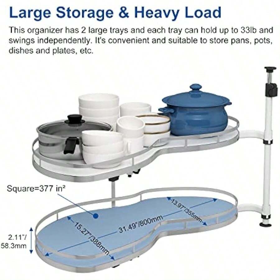 Cabinet Blind Corner Pullout Organizer 36-Inch Swing Tray 2 Tiers Soft ...