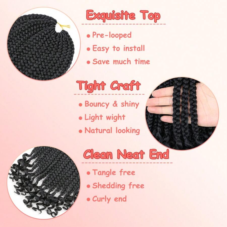 3 Pcs 10 Inch Synthetic Box Braids Curly Ends Crochet Hair Thick Box ...