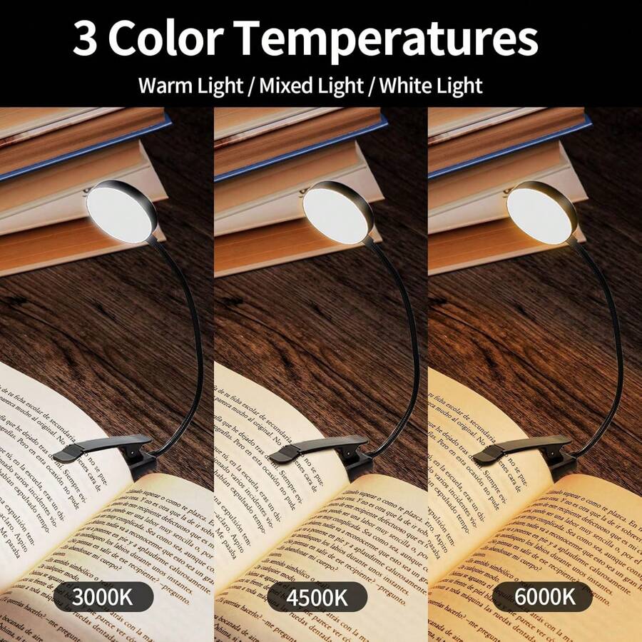 Circular Book Light USB Rechargeable Reading Light Warm Cool White ...