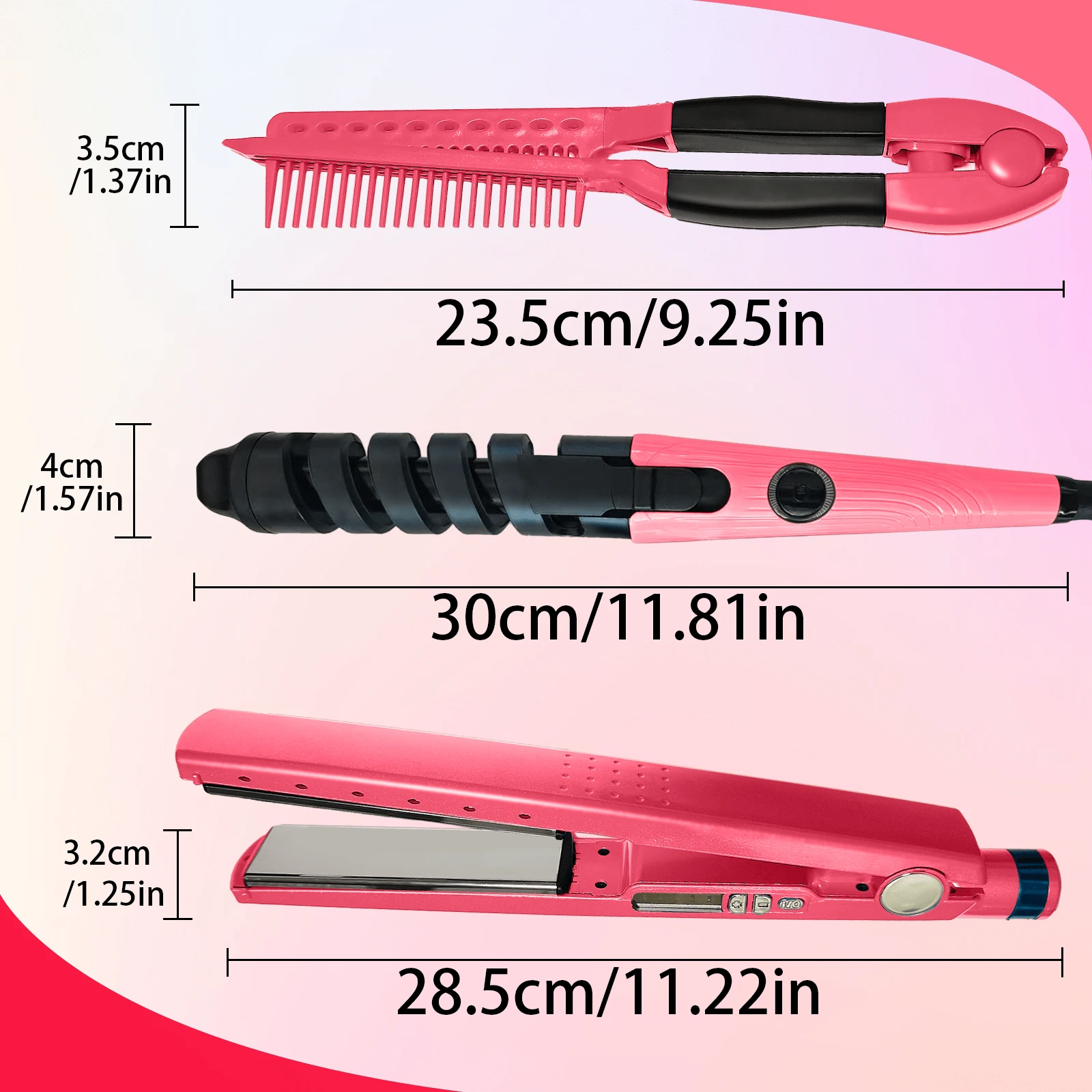3-In-1 Curling Iron, Non-Damaging Splint Straightener Spiral Curling ...