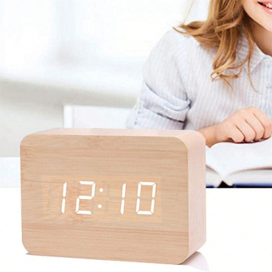 Wooden Desk Clock, Desk Clock, Digital Clock Large Display, Wood Made ...