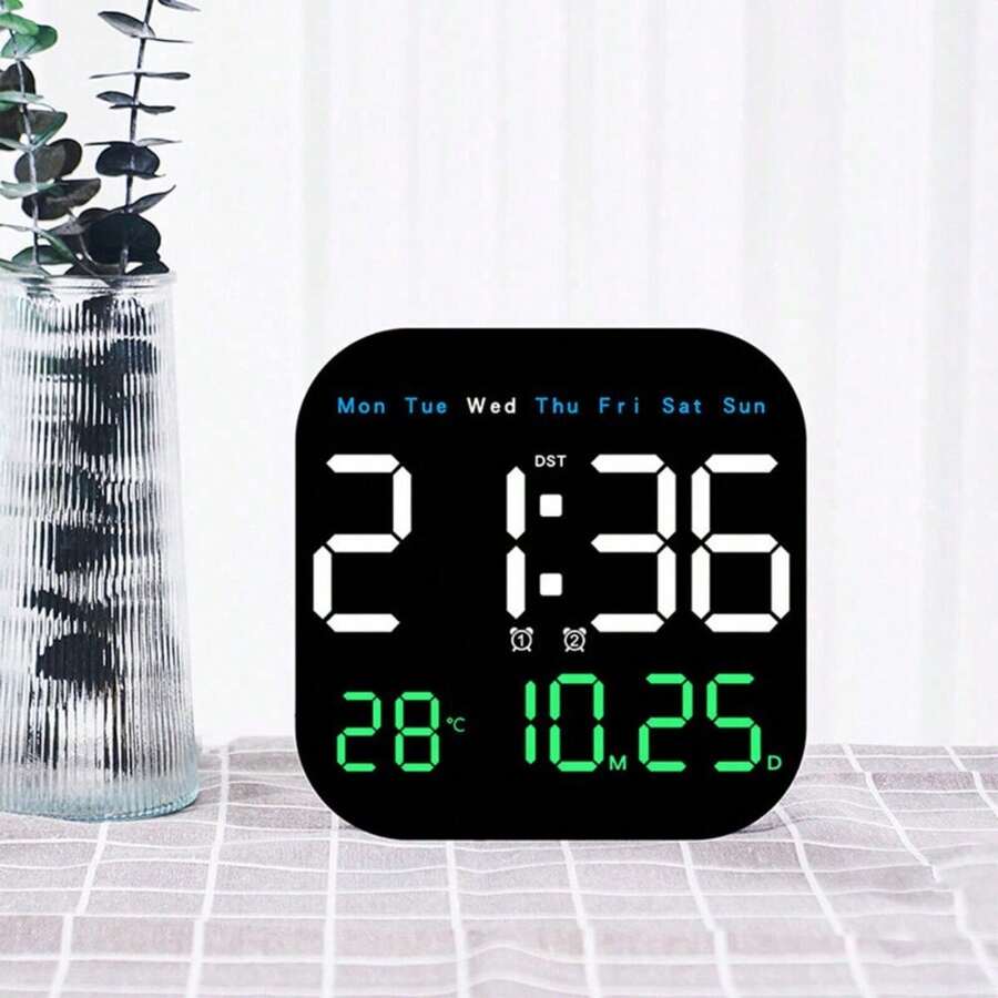LED Large Digital Wall Clock Remote Control Temperature Date Week Display Adjust | SHEIN UK