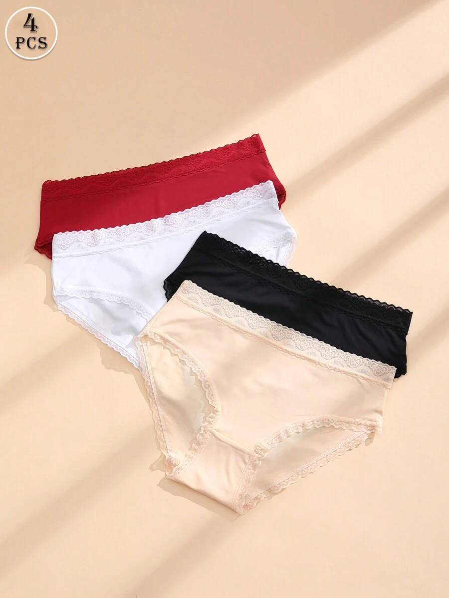 4 Pcs Women's Ice Silk Seamless Triangle Panties Sexy Low Waist Briefs ...