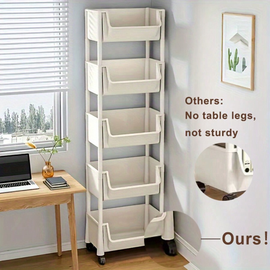 1pc 4-Tier/5-Tier Plastic Rolling Storage Rack, Easy Assembly ...