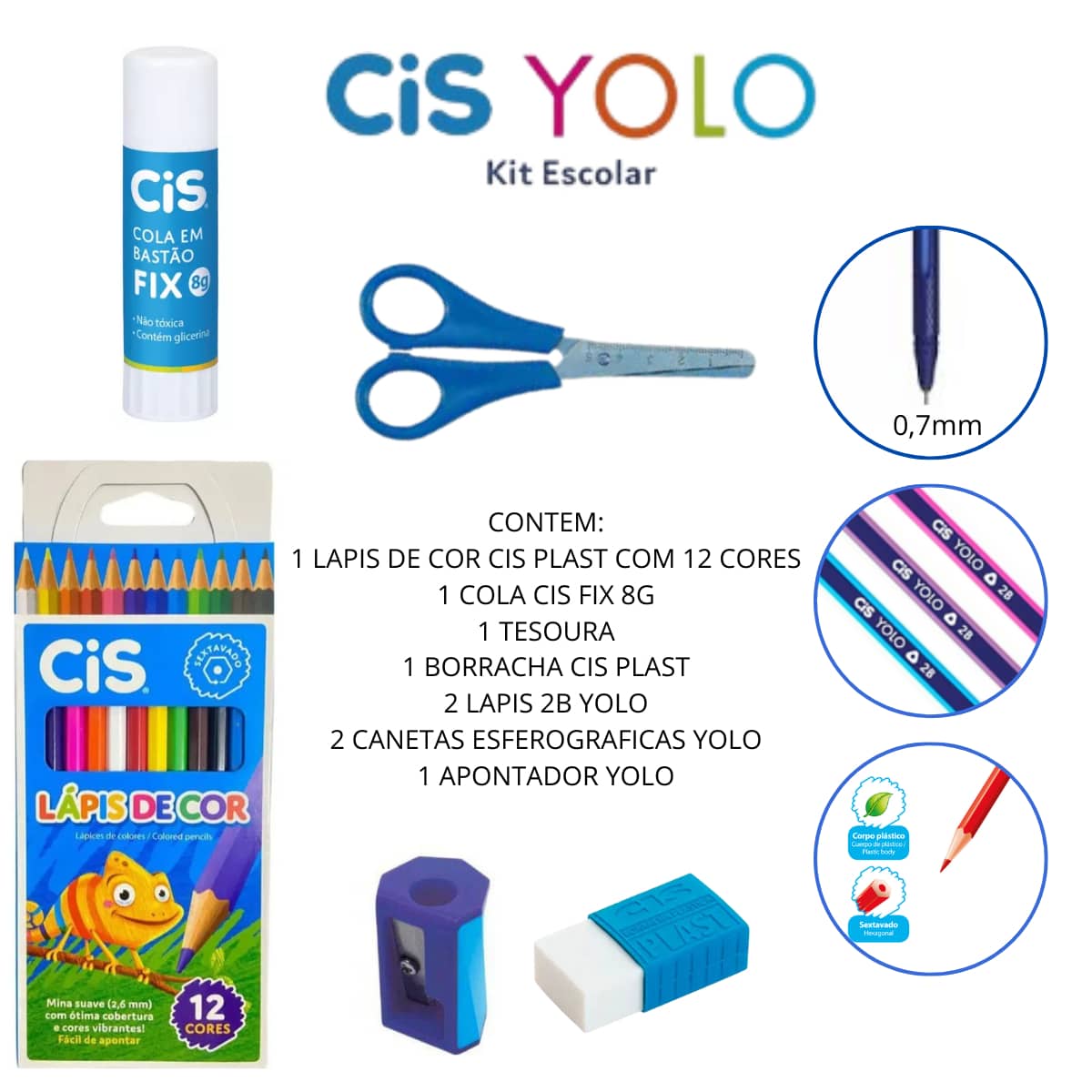 Cis Yolo School Kit With Colored Pencils - Sharpener - Pen - Black ...