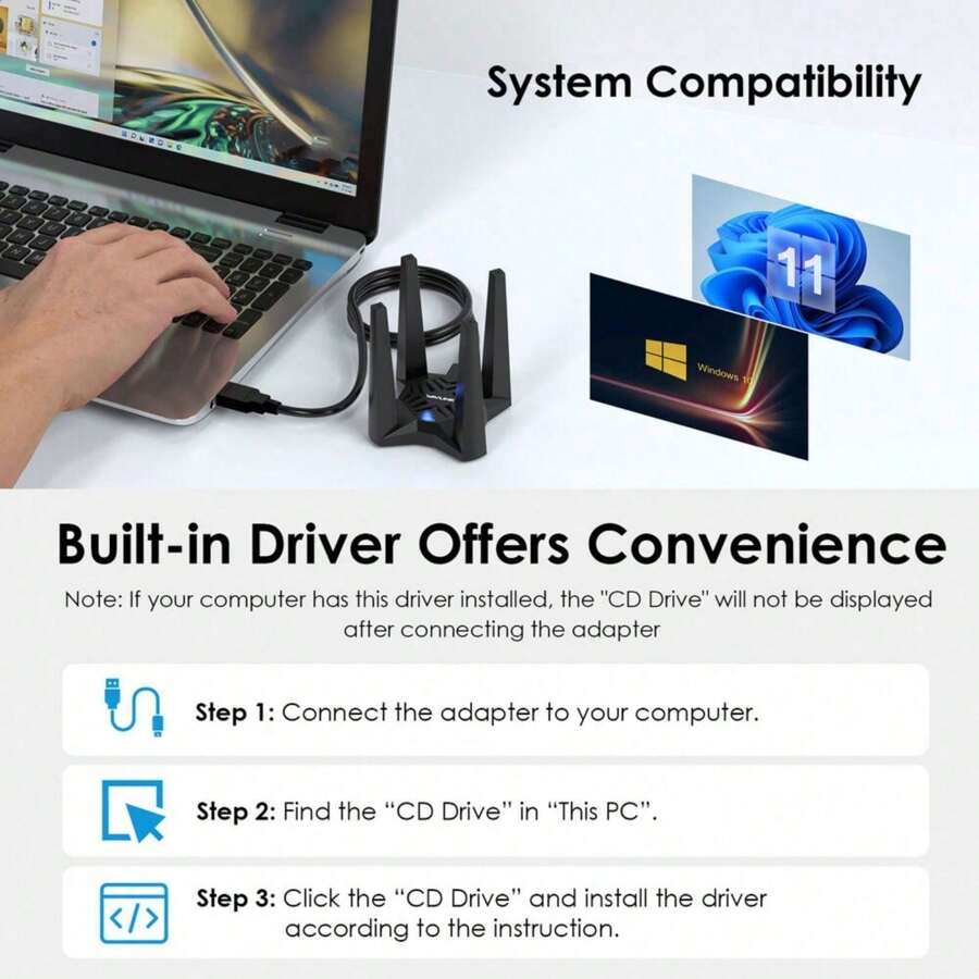 AX1800 USB 3.0 WiFi 6 Usb Adapter Dongle For PC Dual Band Support ...