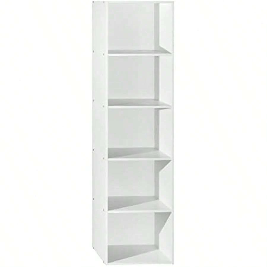 5-Tier Shelving Unit White Space-Saving Storage Multipurpose Organizer ...