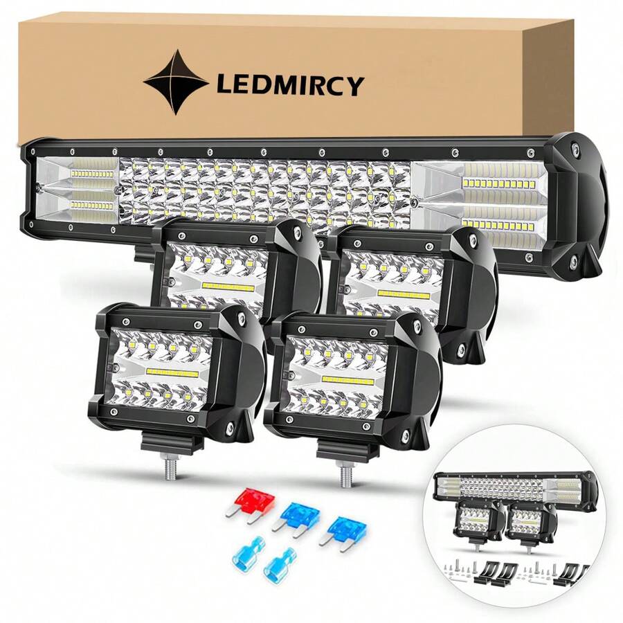 LEDMIRCY LEDMIRCY 20 Zoll LED Lichtleiste und 4 Zoll LED Punktleuchten ...