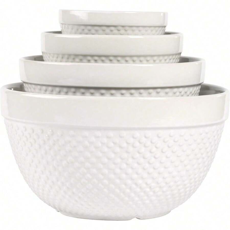 Style 4 Piece Classic White Stoneware Nesting Mixing Bowl Set For ...