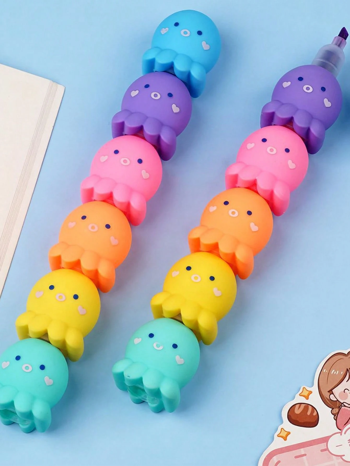 A Set Of 5 Pcs Fluorescent Marker Pens, Cute Octopus Shape Highlighter ...