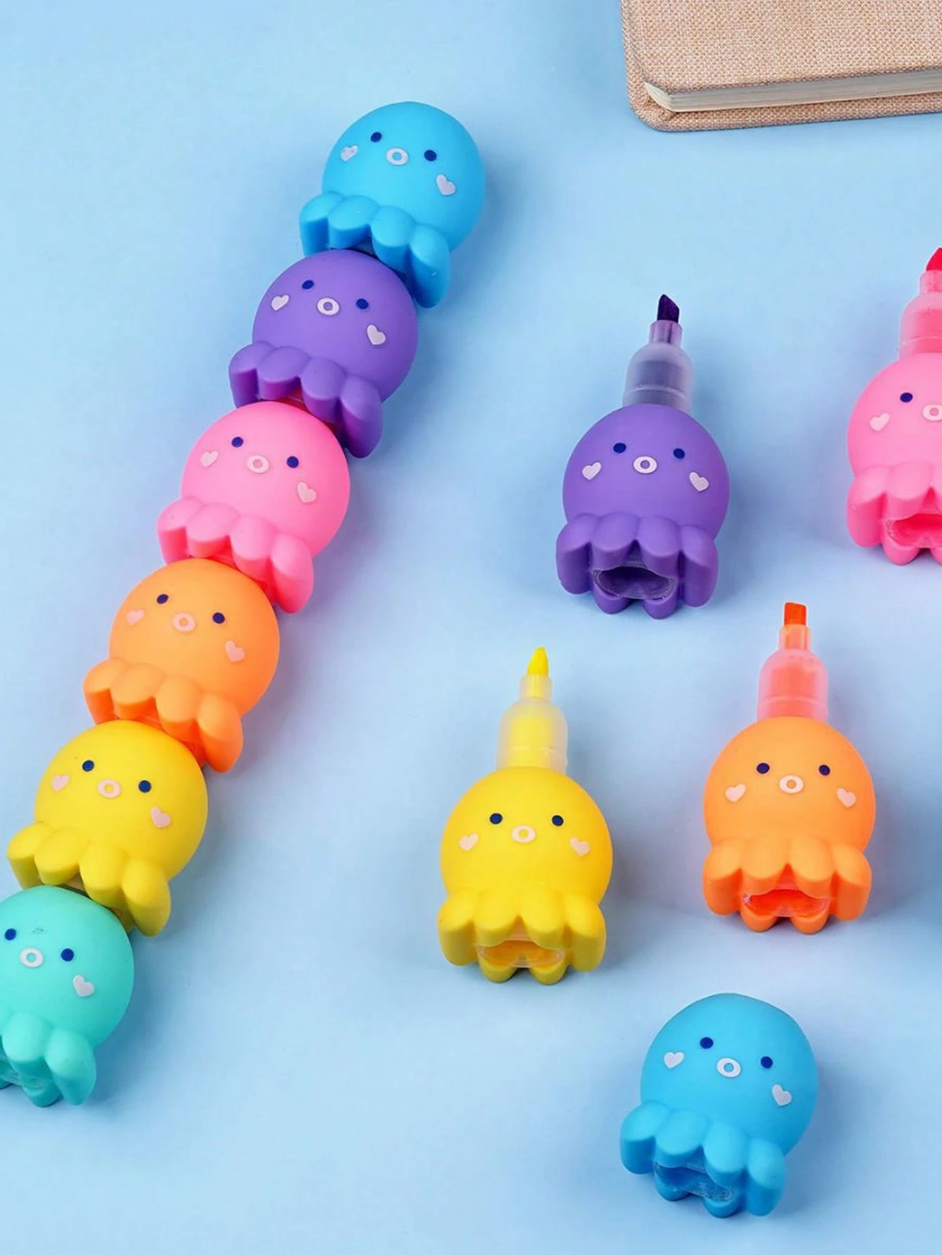 A Set Of 5 Pcs Fluorescent Marker Pens, Cute Octopus Shape Highlighter ...