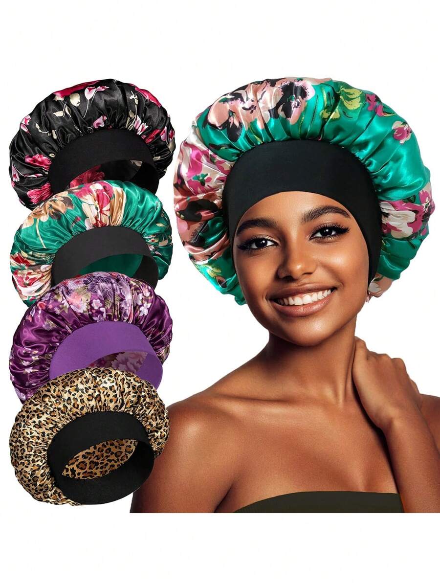 4-Piece Satin Silk Nightcaps For Women, Lightweight Wide Width Silk ...