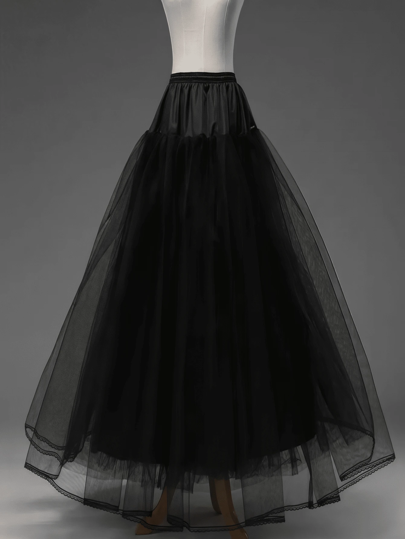 1pc Women's Black & White Bone-Free Tulle Underskirt, Elastic Waist ...