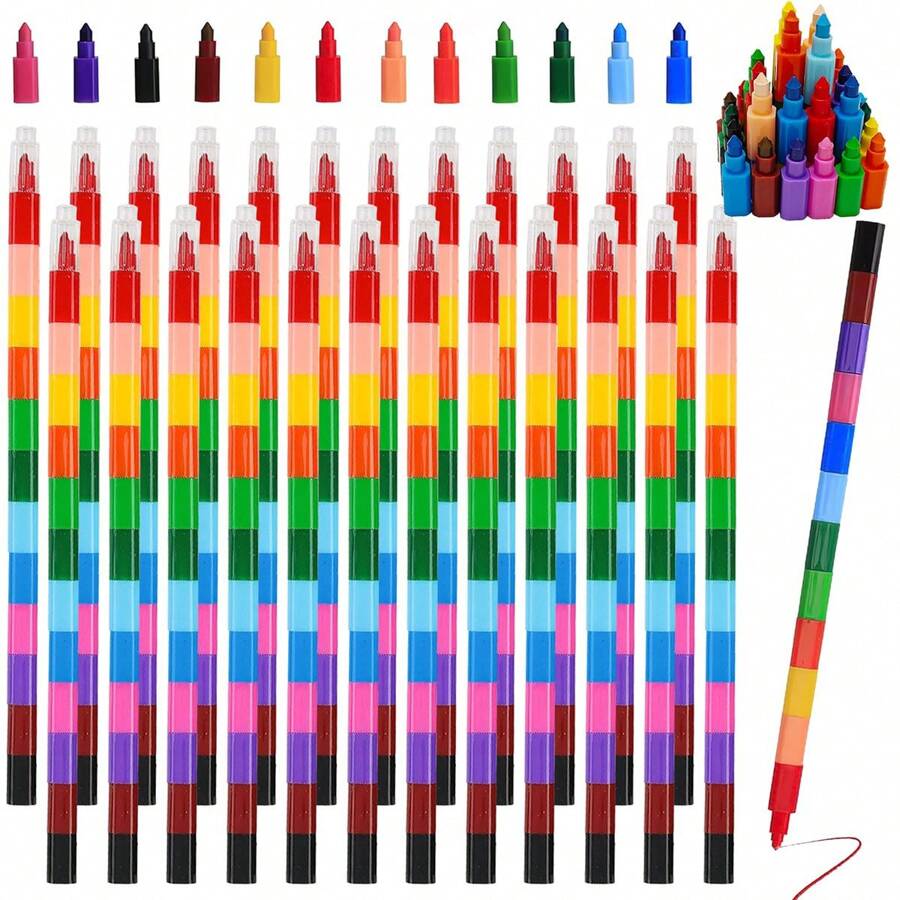 6pcs/12 Colors Multisection Interlock Building Block Crayon, Student ...