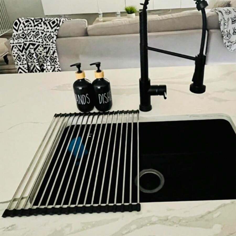 Silicone Draining Rack For Kitchen Sink, Collapsible Roll-Up Dish ...