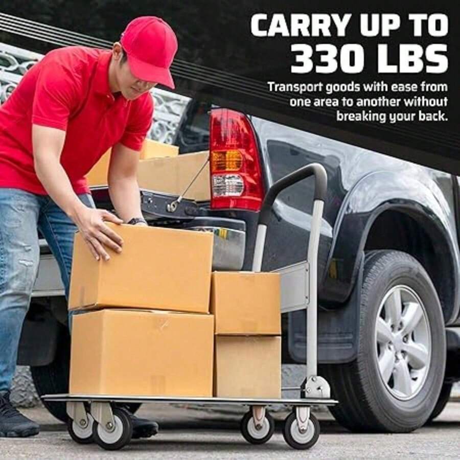 Upgraded Foldable Push Cart Dolly | 330 Lbs. Capacity Moving Platform Hand Truck | Heavy Duty ...