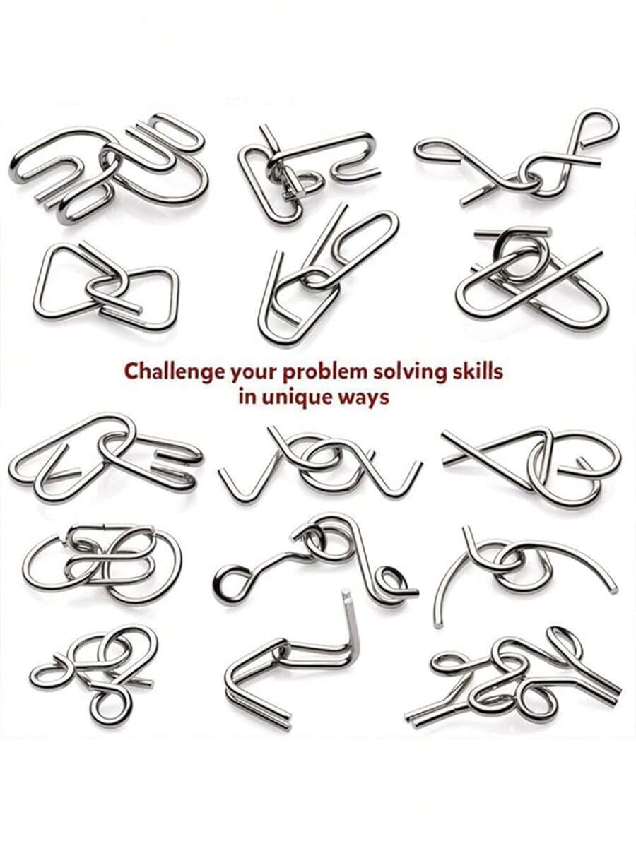 CHARMS 16 In 1 Stainless Steel Metal Wire Classic Iq Puzzle Perplexing ...