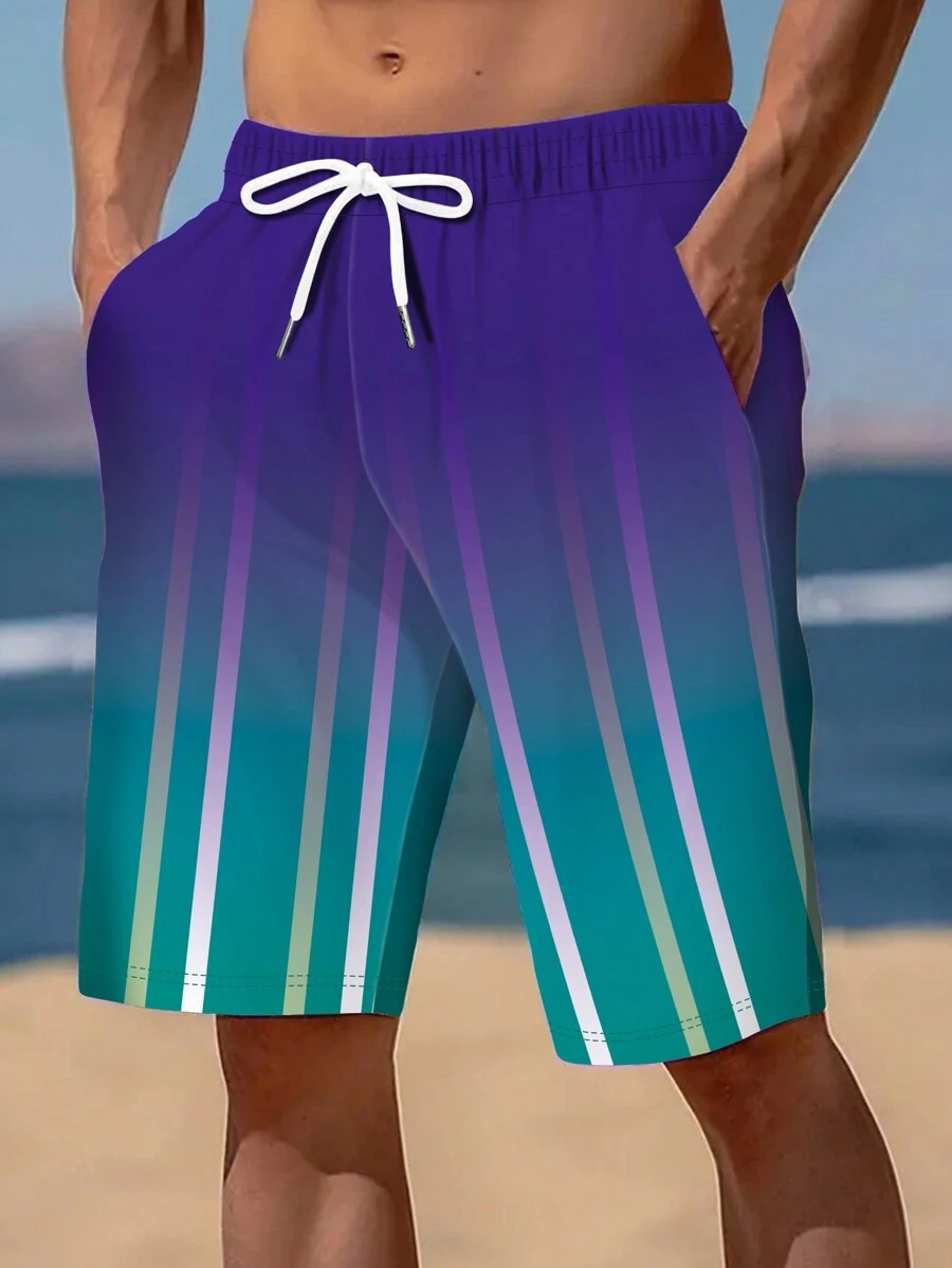 Shorts de Praia Masculinos com Estampa Listrada Vertical Degradê, com ...
