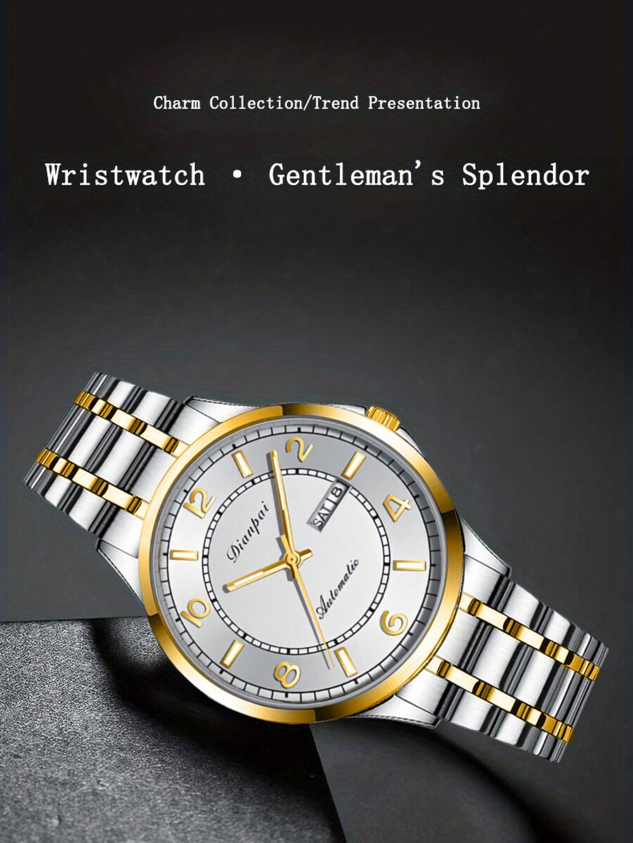 Dianpai Relógio mecânico automático masculino elegante e sofisticado, calendário duplo luminoso ...