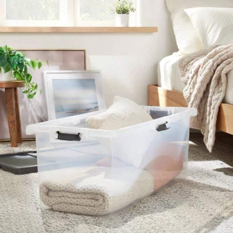 Extra Large Latching Clear Storage Box - Stackable Utility Tote With ...
