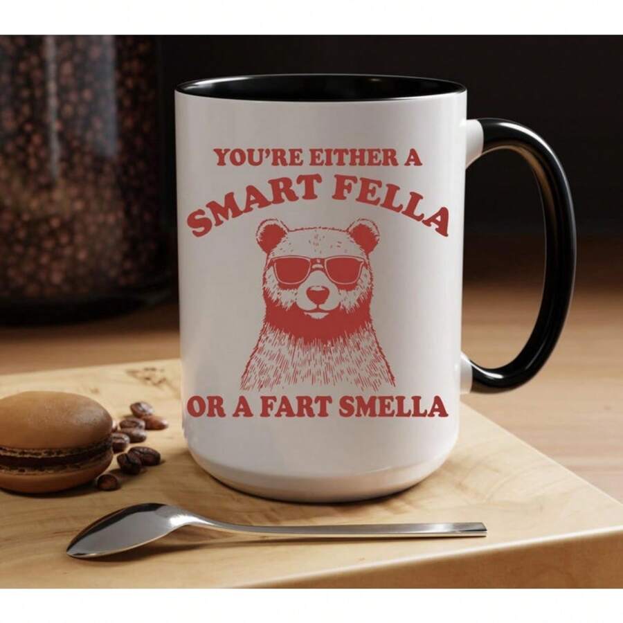 Are You A Smart Fella Or Fart Smella? Mug, Retro Cartoon Mug For Meme ...