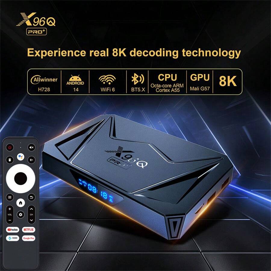 Box TV smart X96Q PRO+ Android 14 4GB 32GB Allwinner H728 Quad Core 8K@24fps 1000M Ethernet ...