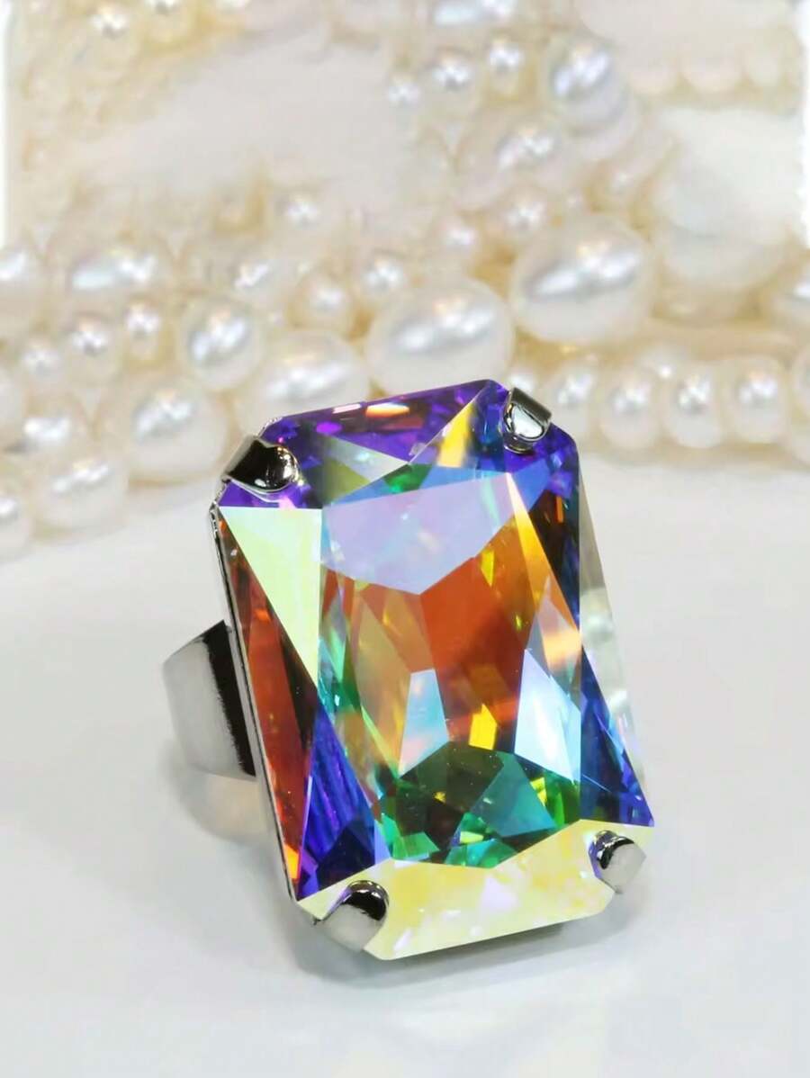 Luxury Red Square Crystal Large Ring Finger Accessories Adjustable 2025 ...