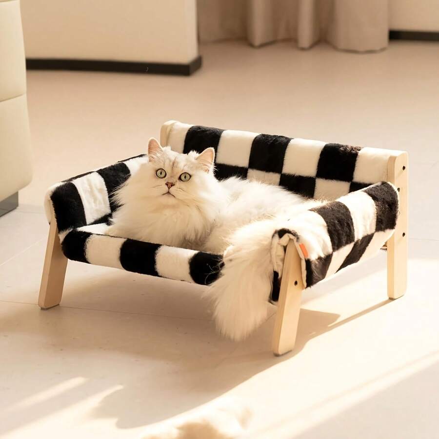 Cat Sofa Bed, Indoor Cat Pet Sofa Wooden Indoor Elevated Cat Bed With ...
