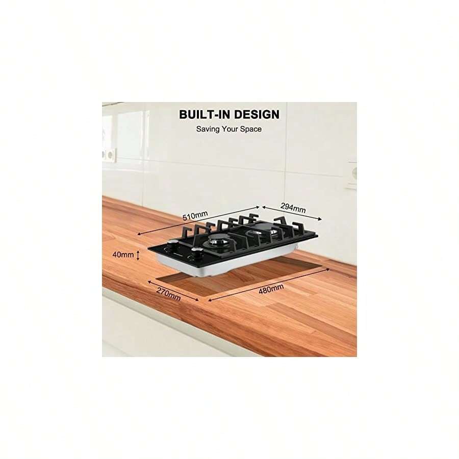 30cm 2 Burners Gas Hob Black Glass Cooktop Flame Failure Protection ...