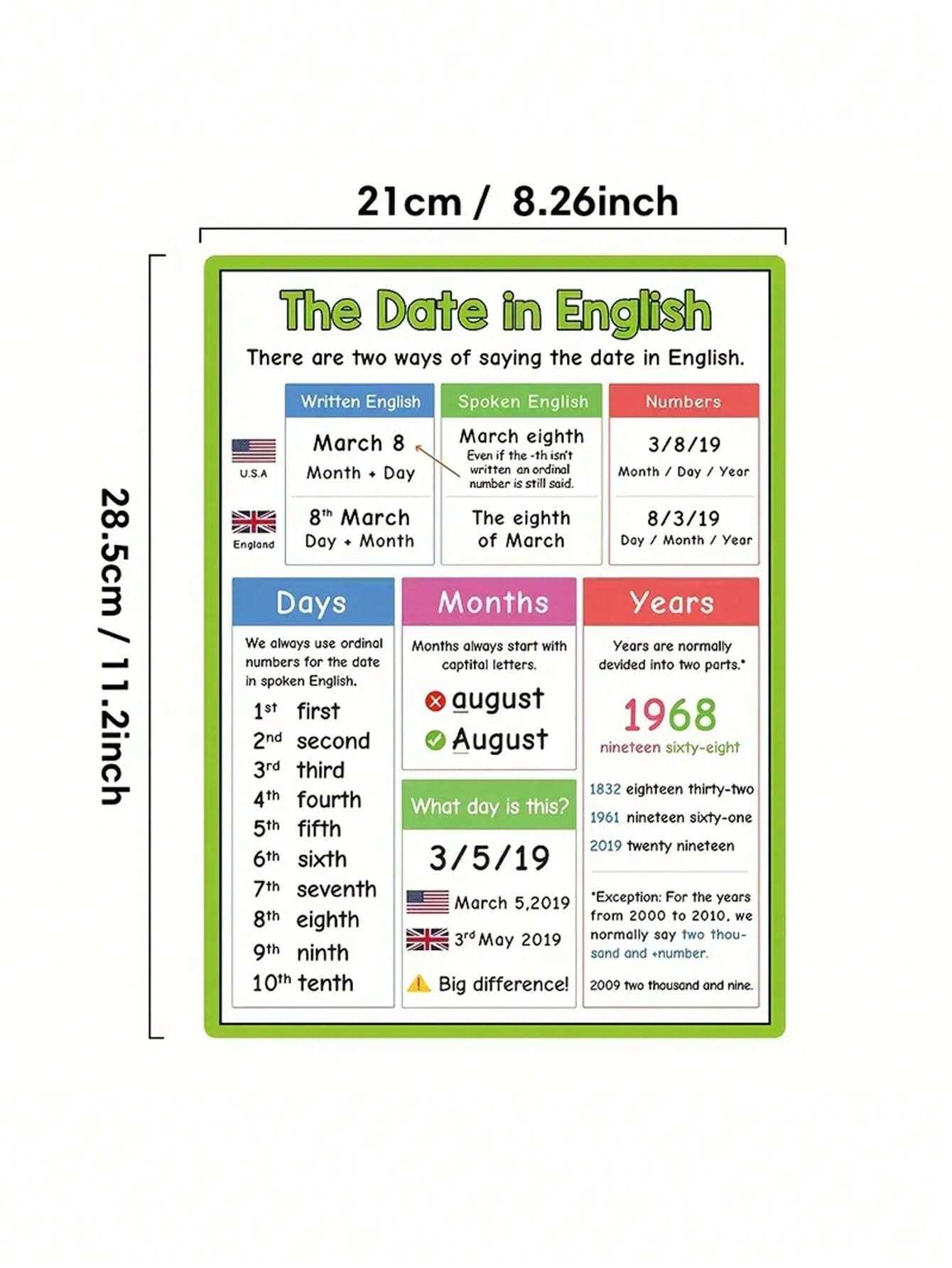 2pcs A4 Size Posters, Designed For Teaching Time And Date, Very ...