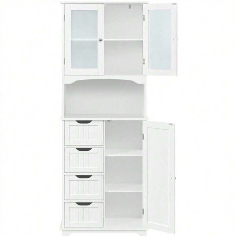 Bathroom Storage Cabinet 65.5″ Freestanding Cupboard Cabinet With Glass ...