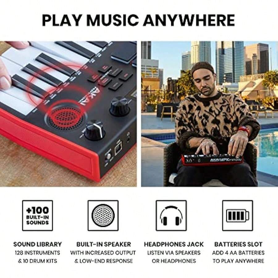 AKAI MPK Mini Play MK3 MIDI Keyboard Controller Built-In Speaker Sounds ...