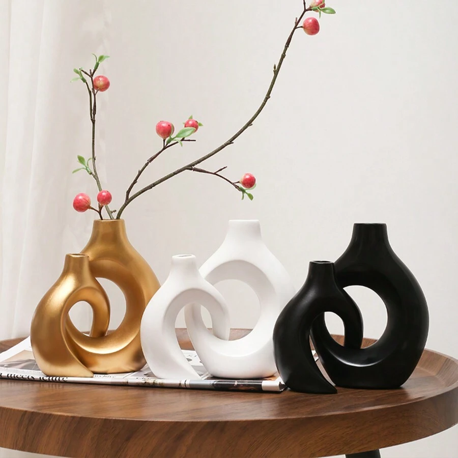 Tri-Color Resin Vases, A Set Of Two. Hollow Vases, Simple-Style Vases ...