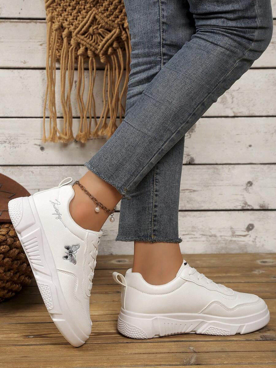 Women's White Sneakers, Platform Rubber Sole Casual Shoes, Non-Slip ...