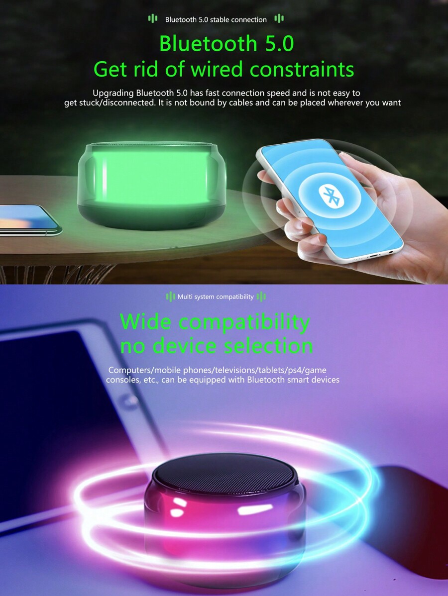 Multi-Function Colorful Glowing Bluetooth Speaker, Wireless Portable ...