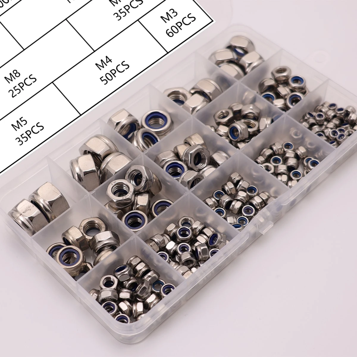 220pcs Stainless Steel Nylon Insert Hex Lock Nut Set - Metric Sizes M3 To M12, Corrosion ...