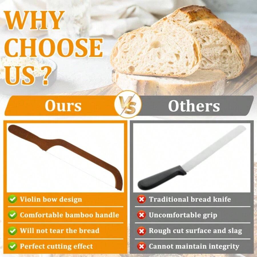 Bread Bow Cutter Serrated Bagel Cutter Stainless Steel Sourdough Bread ...