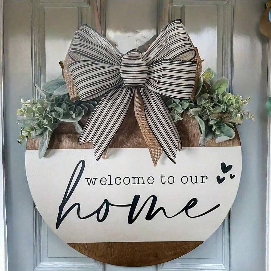1pc Wooden Circular Welcome Sign, Farmhouse Style Spring Entryway Decor ...