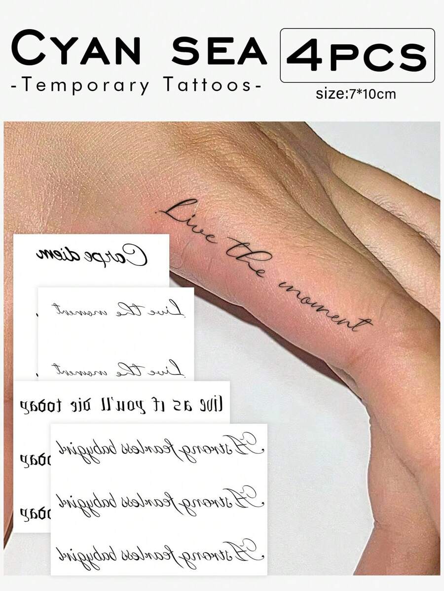 Cyan sea 1 pièce/4 pièces Tatouages temporaires imperméables, anti-transpiration et non ...