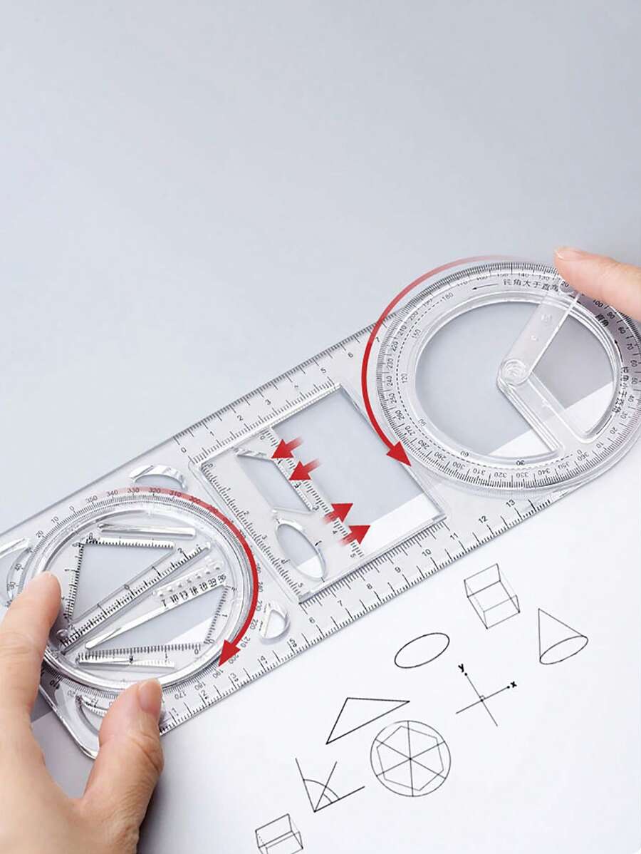 1 pieza Regla geométrica multifuncional giratoria para estudiantes ...