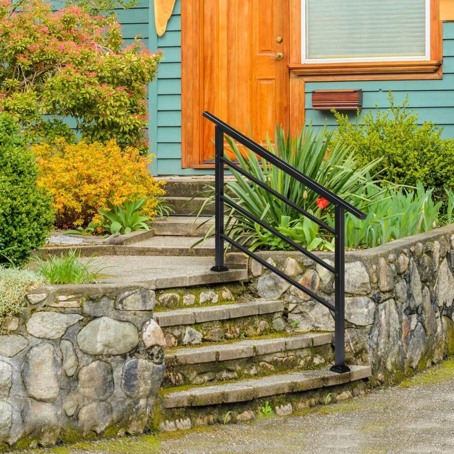 Wrought Iron Handrail Stair Railing Fit 1-4 Steps Adjustable Hand Rail ...