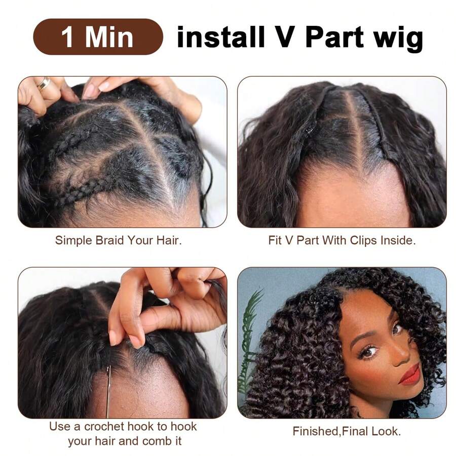 Curly V Part Wig Human Hair No Leave Out Upgrade V Part Wig Human Hair ...