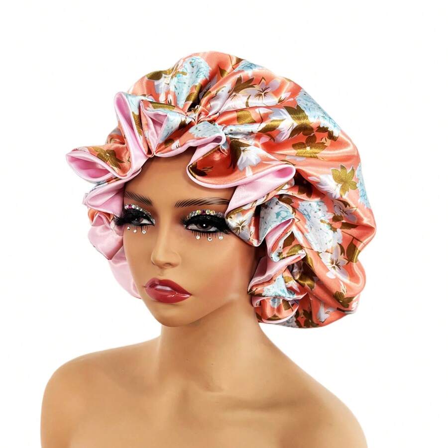 Women Satin Bonnet Cap Double Layer Silky Big Bonnet For Lady Printing ...